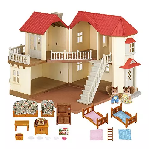 ຄອບຄົວ Sylvanian - Dollhouse ມີ 2 ຕົວອັກສອນ, ເຟີນິເຈີ ແລະໄຟແສງ (5171)