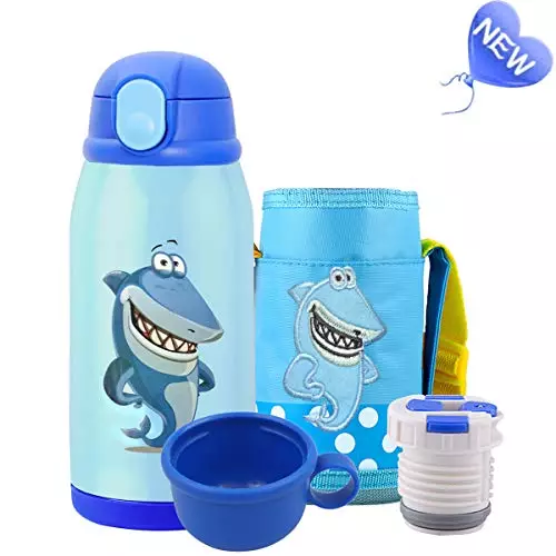 Bioasi Ampolla Tèrmica Nens Infantil Aigua Acer Inoxidable Termo Sense Bpa Tassa Viatge, 600ML, Blau