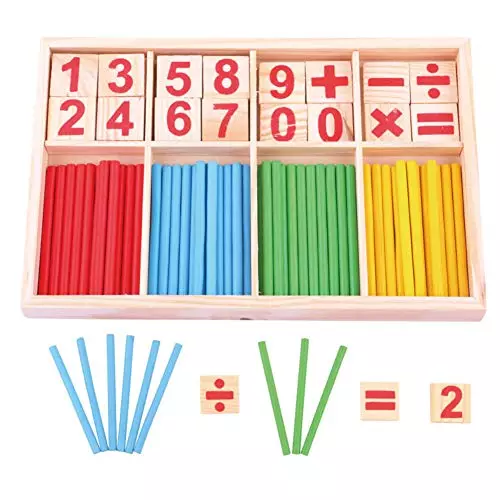 Cutie de matematică INTVN cu cărți de lemn cu numere și contoare de tije, jucării educaționale Montessori, tije de inteligență matematică