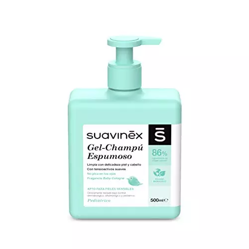 Suavinex - Foaming gel-shampoo foar poppen. It jeukt net yn 'e eagen. Sparkling Texture en Baby Keulen Geur. 86% yngrediïnten fan natuerlike oarsprong. Gel-shampoo foar hûd en hier, 500ml