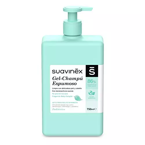 Suavinex 303727 - Foaming Gel-Shampoo foar poppen. It jeukt net yn 'e eagen. Sparkling Texture en Baby Keulen Geur. 86% yngrediïnten fan natuerlike oarsprong. Gel-shampoo foar hûd en hier, 750 ml