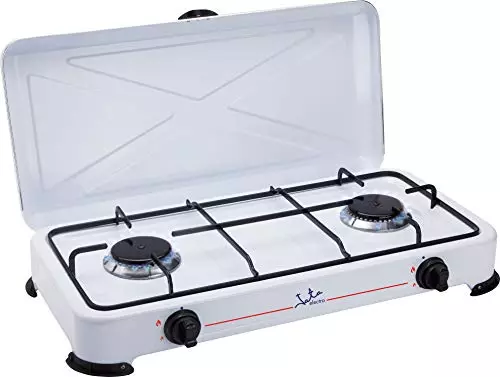 Jata CC705 Gas Cooker pikeun kémping sareng 2 Burners sareng Tutup sareng Panggangan Cocog sareng Sadaya Jinis Gas Liquefied