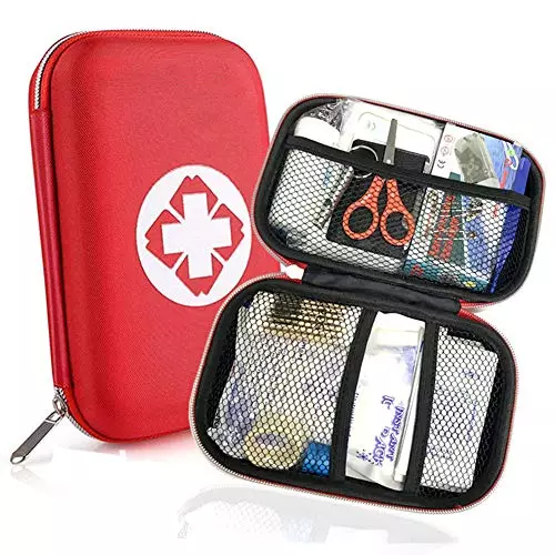 Th-some JAANY 18 Item First Aid Kit, Survival Tools Mini Box Kit Tas Medis Darurat kanggo Mobil, Omah, Camping, Hunting, Lelungan, Njaba utawa Olahraga