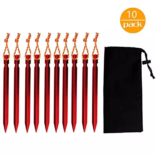 Asuthink Camping Hard Ground Pasak, 10 Pcs Tenda Pasak Pasak Tenda, Camping Tenda Kuku Stake, Pasir Tenda Pasak untuk Outdoor Camping - Merah