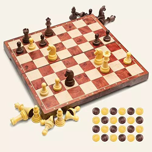 د UNEEDE مقناطیسي شطرنج بورډ، 2 IN 1 شطرنج او چیکر په قضیه کې د پورټ ایبل فولډینګ بورډ سره د ماشومانو او لویانو لپاره (32 * 32 سانتي متره