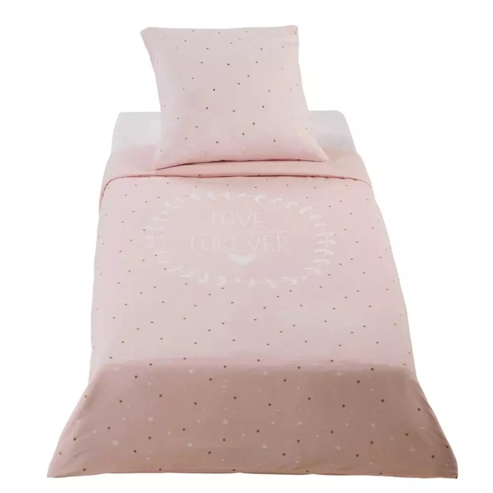 Conxunto de cama infantil de algodón estampado rosa 140x200