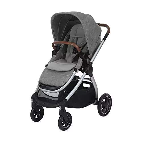 Maxi-Cosi 1310712110 Adorra Baby Stroller نوی زیږیدلی تر 3.5 کلونو پورې، په پروت حالت کې د فولډ کولو او تکیه کولو سټرلر، پیډ شوی هاماک او د پیرودلو لوی ټوکر، رنګ کوچیان خړ