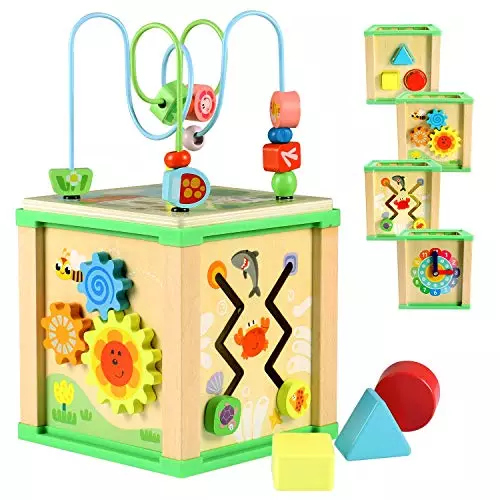 Lewo Wooden Aktivitéit Cube Bead Maze Form Sorter Pädagogesch Spillsaachen fir Puppelcher