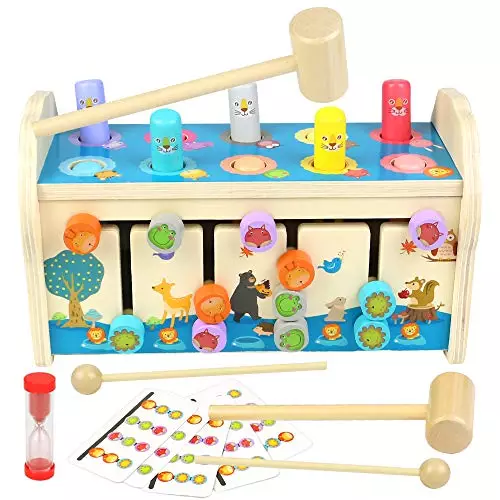 Jerryvon Toys Kids 1 2 3 Year Montessori Toys Ξύλινα παιχνίδια Ξύλινος πάγκος σφύρας με λαβύρινθο ξυλόφωνου 3 σε 1 Εκπαιδευτικά παιχνίδια Χριστουγεννιάτικα δώρα αποκριών για αγόρια κορίτσια 1 2 3 ετών