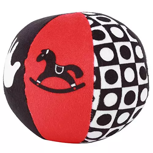 Zabawka pluszowa dla dzieci z dzwoneczkiem, uroczy projekt kreskówki Niemowlę Miękka tkanina Pluszowa piłka Sensoryczna piłka sportowa Edukacyjna interaktywna zabawka (czarna i czerwona)