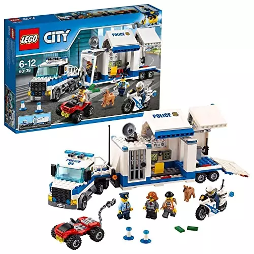 LEGO 60139 City Police Mobile Control Center, zabawkowa ciężarówka dla chłopców 6 lat z motocyklem, samochodem i 3 minifigurkami