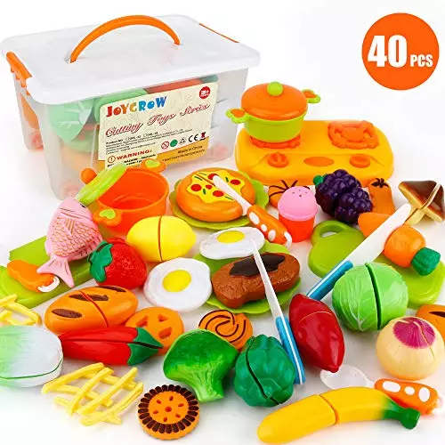 JoyGrow 40 sztuk Zabawka Food Cut Owoce Warzywa, Akcesoria kuchenne Zabawa w jedzenie, Gry edukacyjne dla dzieci, Imitacja Dziecięca gra fabularna ze schowkiem