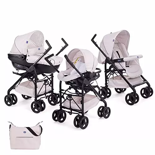 Chicco Trio Sprint - Stroller 3-in-1 miaraka amin'ny Carrycot, Trolley ary seza fiara, manomboka amin'ny 0 ka hatramin'ny 15 kg, Beige (Sandshell)