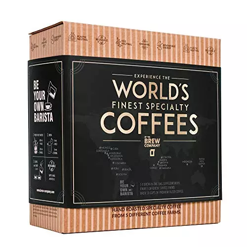 علبة هدايا مخصصة للقهوة مناسبة للرجال والنساء - باقة تذوق الذواقة مع 5 من أفضل أنواع القهوة العضوية المطحونة في العالم | للتحضير والاستمتاع أينما ومتى تريد