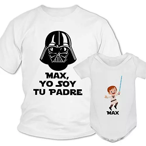 Regalo sa Araw ng Ama na naka-personalize na t-shirt ng tatay + Bodysuit o t-shirt na anak na lalaki Star Wars Style Jedi Darth Vader mula sa Star Wars