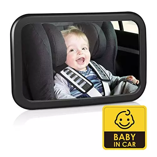 Ретровизор за бебе на автомобил Amzdeal - Огледало за задни седишта за монитор на бебето, 360° прилагодлива и совршена слика, 100% отпорен на кршење, лесна инсталација и добар систем за прицврстување
