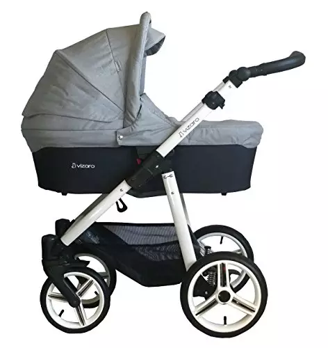 Vizaro ONYX 2022 Duo 2 in 1 - HIGH RANGE Baby Stroller - SPANISH BRAND - Light and functional - 3 Year Warranty - GREY Textile WHITE Chassis