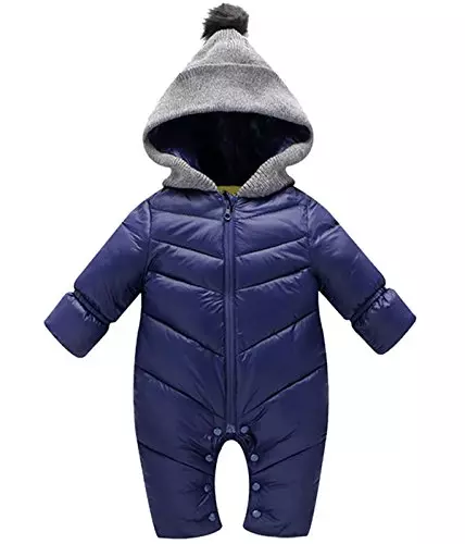 Farin Ciki Daya Piece Tufafi Outer Tufafin Hoton Winter Jaket Dumi Jumpsuit Romper na watanni 6-12 Baby Boys Girls- Blue