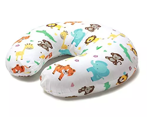 Niimo Baby Breastfeeding Cushion 100% Cotton Cushion Cover ඉවත් කළ හැකි සහ සේදිය හැකි බහුකාර්ය කොට්ටයක් මව සහ දරුවා සඳහා පොලියෙස්ටර් තන්තු වලින් පුරවා ඇත (කැලෑව)