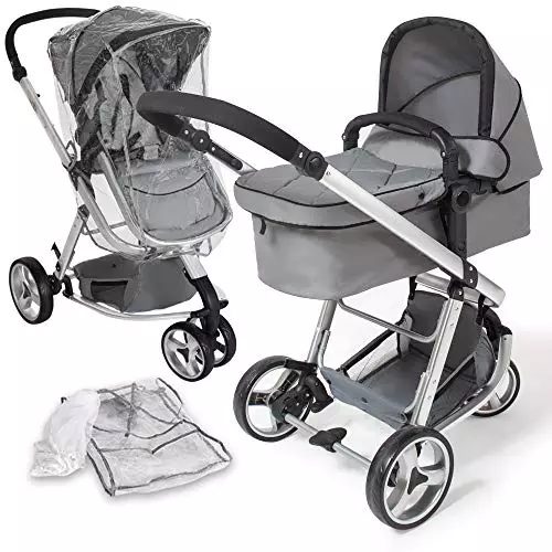 tectake 800043 - Baby Stroller, Trolley with Carrycot, 3 Wheels, with 360° Swivel - විවිධ වර්ණවලින් ඇත (අළු | අංක 400829)