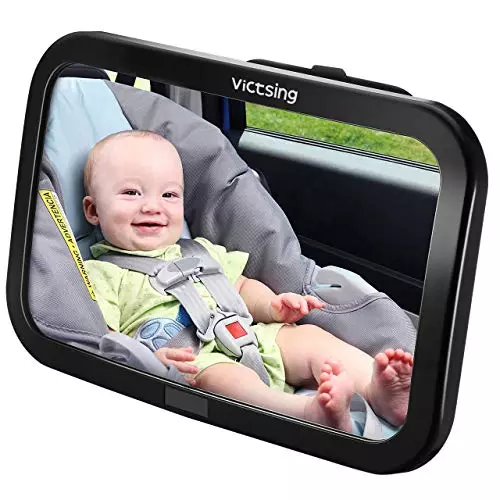 VicTsing 汽车后视镜，用于车载婴儿监控，360° 可调节牢不可破的内部婴儿车镜，适用于后向儿童座椅，100% 防碎