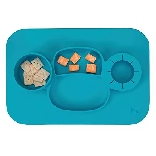 Детская тарелка iDesign IDjr, нескользящая силиконовая детская столовая посуда в форме обезьяны, бирюзовый