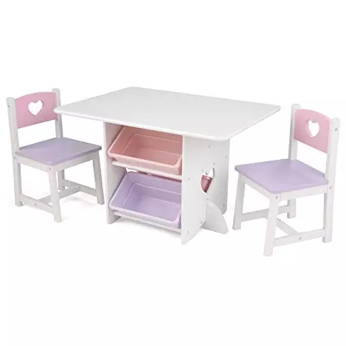 KidKraft-Heart Herz aus Holz mit Tisch und 2 Stühlen, Set mit Aufbewahrungskörben, Kinderspielzimmer/Schlafzimmermöbel, Weiß/Pastell (26913)