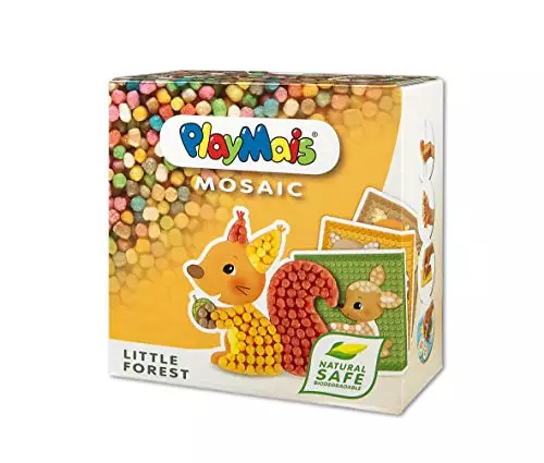 PlayMais Mosaic Little Forest Kit de manualidades para nenas e nenos a partir de 3 anos | 2300 pezas e 6 modelos de mosaico con animais do bosque | estimula a creatividade e a motricidade