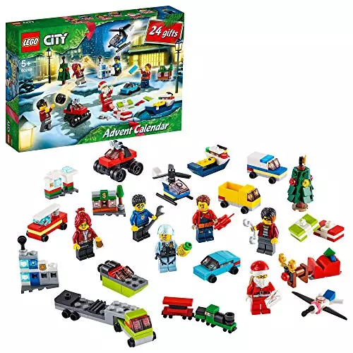 LEGO 60268 Kalanda Zuwan City Kirsimeti 2020, Mini Gine-gine Saitin tare da Ƙananan Motoci da Santa's Sleigh
