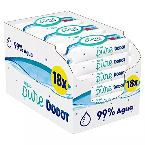 Dodot Aqua Pure Baby Wipes, 99% Water, 864 Wipes, 18 Packs (18 x 48)