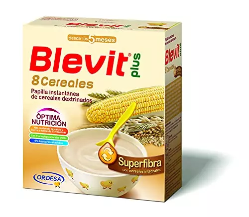 Blevit Plus Superfibra 8 Cereals - Owsianka dla niemowląt z pełnoziarnistym i brązowym ryżem, bez dodatku cukrów - Ułatwia trawienie - Od 5 miesiąca - 600g