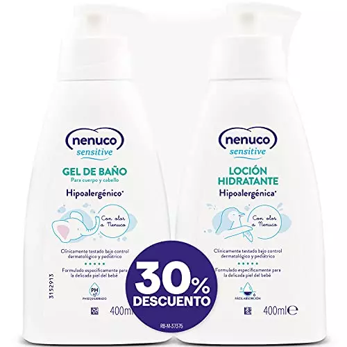 Nenuco - حساس پیک موئسچرائزنگ لوشن کے ساتھ hypoallergenic bath جیل کے ساتھ بچے کے لیے خوشبو، 400ml