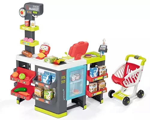 Smoby- Maximarket Supermarkt Spielzeug, Farbe Rot, Grün und Blau (350215)