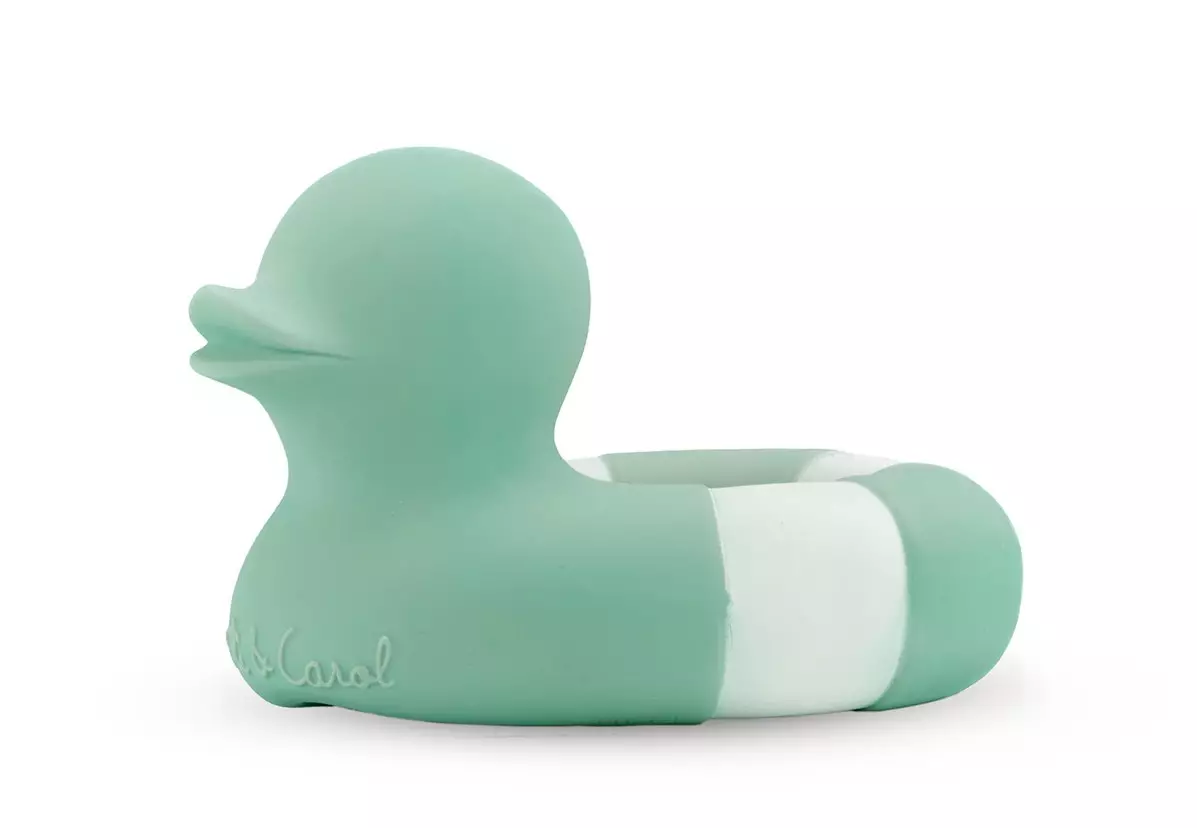 U-Oli&Carol Flo i-Floatie Duck Teether kunye neBath Toy emhlophe/iminti eluhlaza