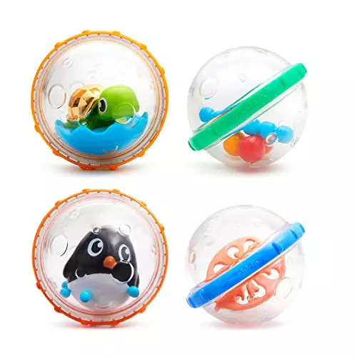 Munchkin Bath Toy Flota e xoga con burbullas, paquete de 4