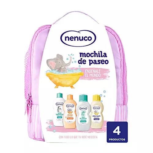 Nenuco Baby Pack Pink Strolling Backpack، جنهن ۾ ڪولون، صابڻ، شيمپو ۽ موئسچرائيزنگ کير شامل آهي، 1 پيڪ 4 پروڊڪٽس سان x 200 ml