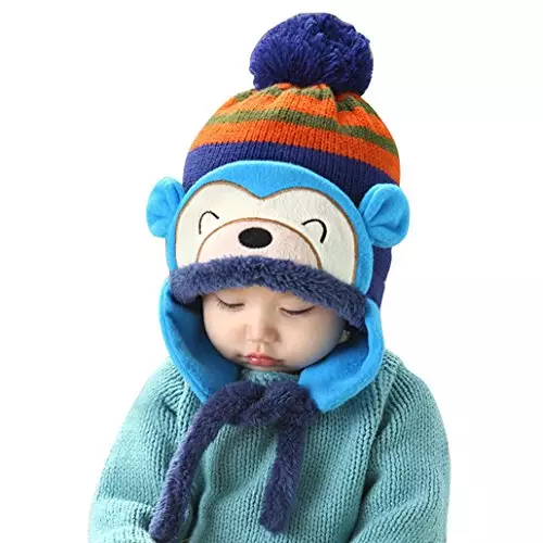 Happy cherry - قبعة صغيرة من الصوف شتاء وخريف دافئ للأطفال الأولاد والبنات - أزرق