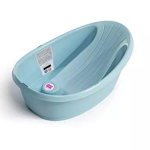 OKBABY 38925535 Bồn tắm cho bé Onda - Chân đế chống trượt, tích hợp nhiệt kế kỹ thuật số tinh thể lỏng - Giá đỡ góc phía sau - Phù hợp với bên trong bồn tắm hoặc vòi hoa sen - Màu xanh lam nhạt
