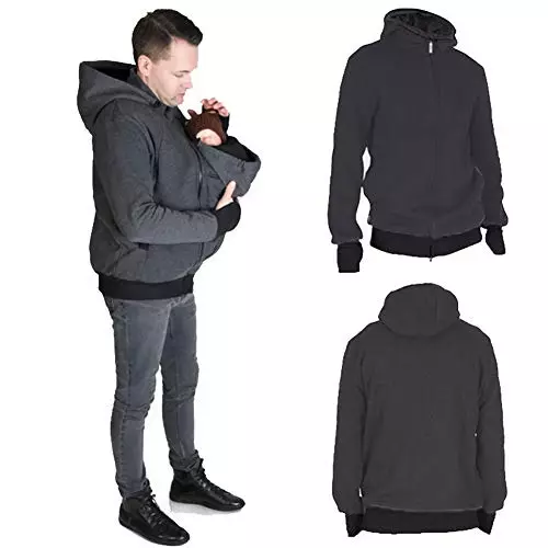 amropi 男式嬰兒背帶夾克連帽袋鼠運動衫帶口袋嬰兒背帶灰色，XL