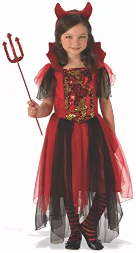 Halloween - Devil Witch Kostüm fir Meedercher, rout Faarf - 5-7 Joer (Rubie's 641102-M)