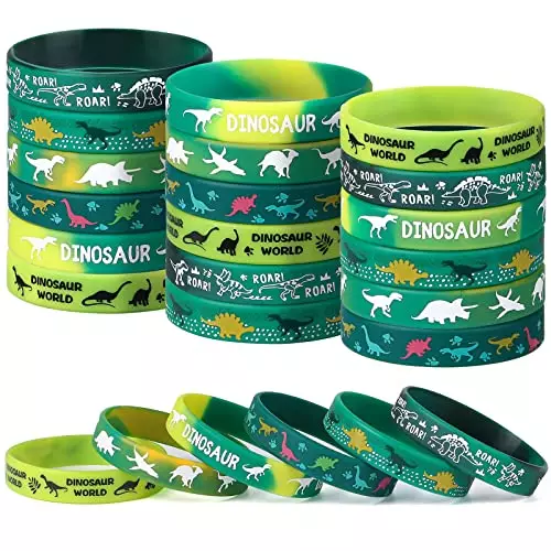 Vamei 30 Pieces Dinosaur Silicone Bracelets Rubber Wristband for Birthday Party Supplies Eruvara Silicone Bangles yeVakomana Vasikana Dinosaur Theme Party Favors