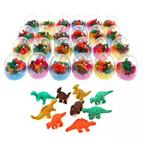 JZK 24 작은 고무 공룡 장난감이있는 공룡 계란 어린이를위한 미니 지우기 연필 지우개 장난감 어린이 파티 생일 파티 가방 필러 소년 소녀를위한 생일 선물