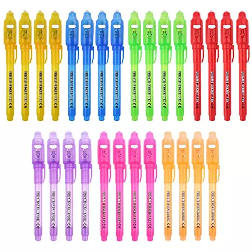 Invisible Ink Pen, UlifeME 28 Pieces UV Light Spy Pen for Kids, Invisible Ink Pen Write Secret Messages for Birthday, Party, Activity and Festival, Great Gift, CE Certified
