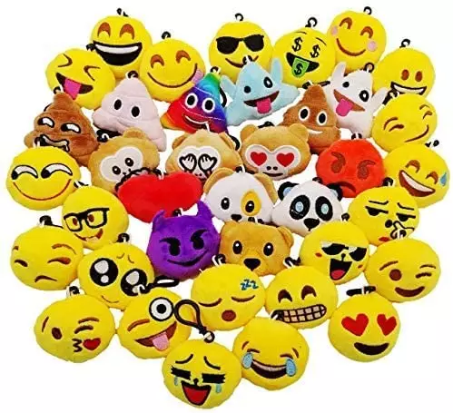 JZK 38pcs Mini Plush Toy, Emoji Keychain Emoticons Keychains Emotion for Kids and Adult Gift Birthday Party Christmas Favors Bag Fillers Party Decorations