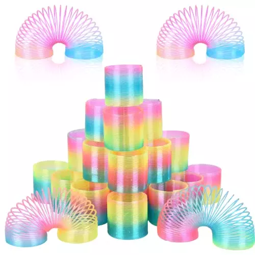 Herefun Rainbow Spring Toys, 24 Pieces Rainbow Spiral Spring, Rainbow Spiral Springs, Magic Stretchy Toy, Colorful Children's Toys for Kids Birthday Party