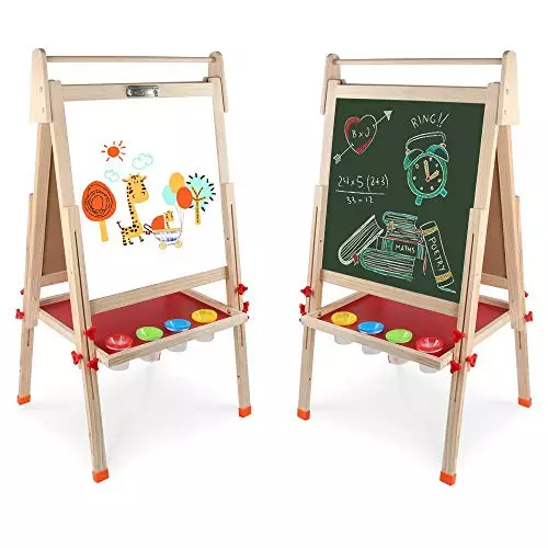 Arkmiido Children's Blackboard with Adjustable Feet, Children's Wooden Blackboard, Children's Painting Easel, 4 In 1, Children's Magnetic Blackboard