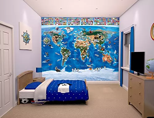 Walltastic, Mural, World Map, Multicolour, 243 cm x 304 cm