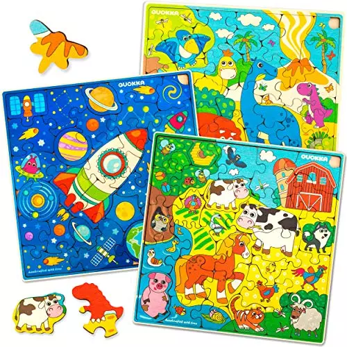 Toys Kids 4 5 6 Years - 3 Montessori Baby Games Wooden Puzzles - Educational Animal Puzzle Gift for Girls and Boys