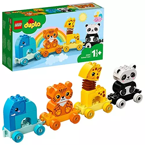 LEGO 10955 Duplo Animal Train, Ntọala ụlọ na Elephant, Tiger, Panda na Giraffe, maka ụmụaka sitere na afọ 1.5