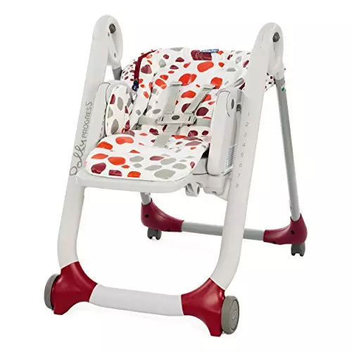 Chicco Polly Progres5 - Evolutionary Highchair, ຈາກ hammock ເຖິງ booster, 4 ລໍ້, ຈາກ 0 ຫາ 3 ປີ, ສີແດງ